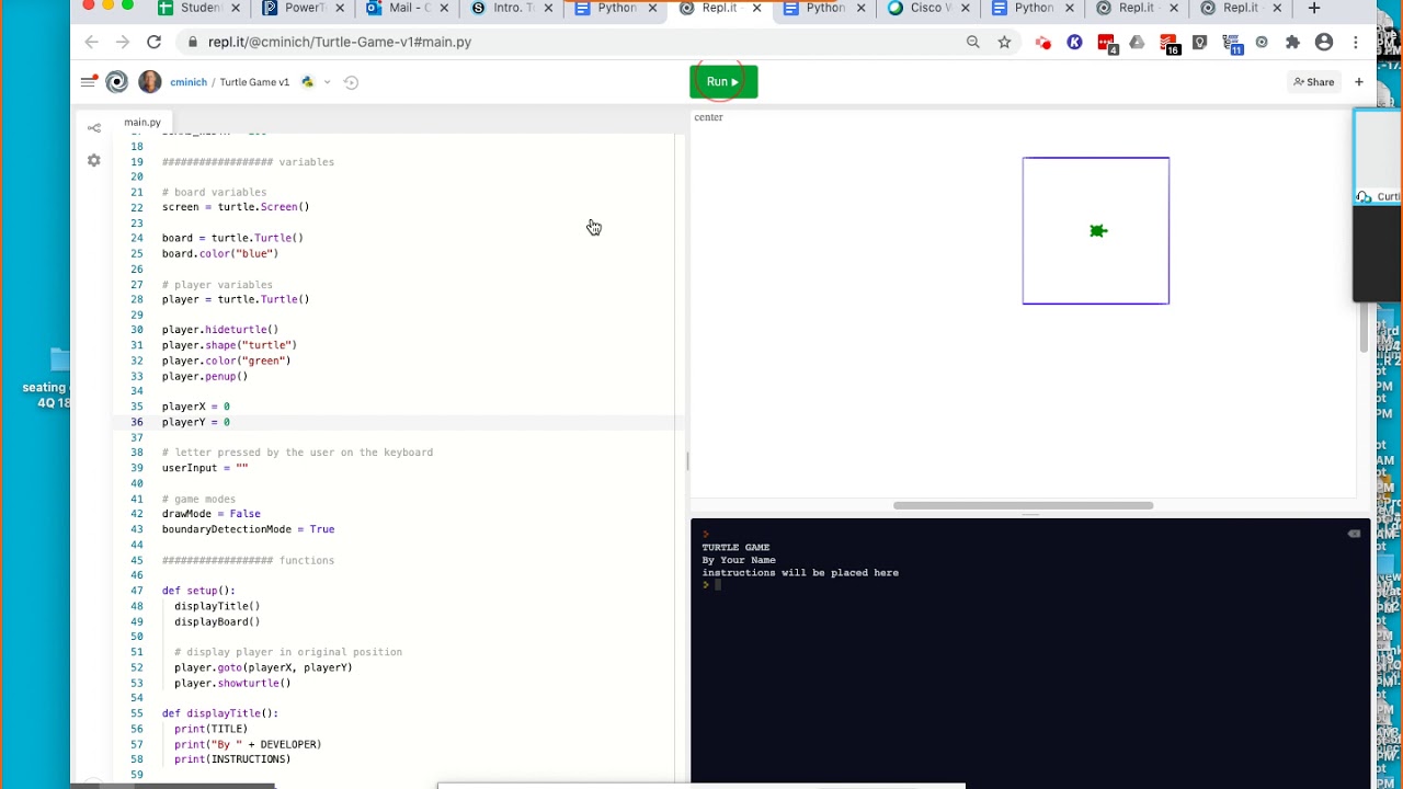 Python Turtle Game v1 Runtime Walkthrough
