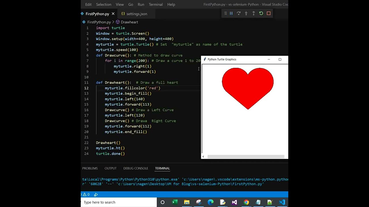 How to create or Draw a heart using Python Turtle #shorts #pythonturtle