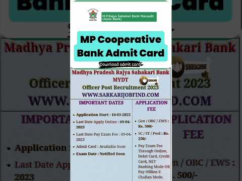 #MP Co Operative Bank Various Post Admit Card 2023 download