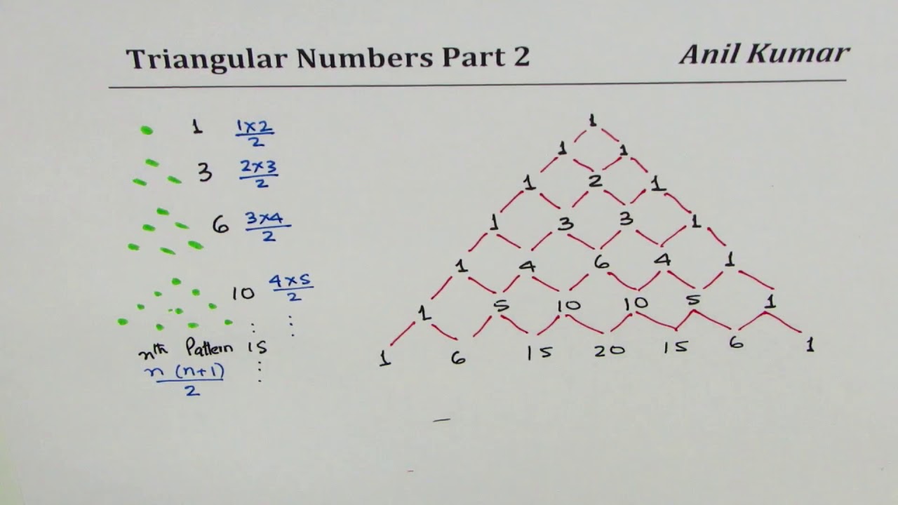 Triangular Numbers Relation with Pascals Traingle and Binomial Coefficients