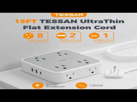 TESSAN Ultra Thin Flat Power Strip Plug with 8 Outlets 3 USB Multi Outlet Surge Protector with 5FT