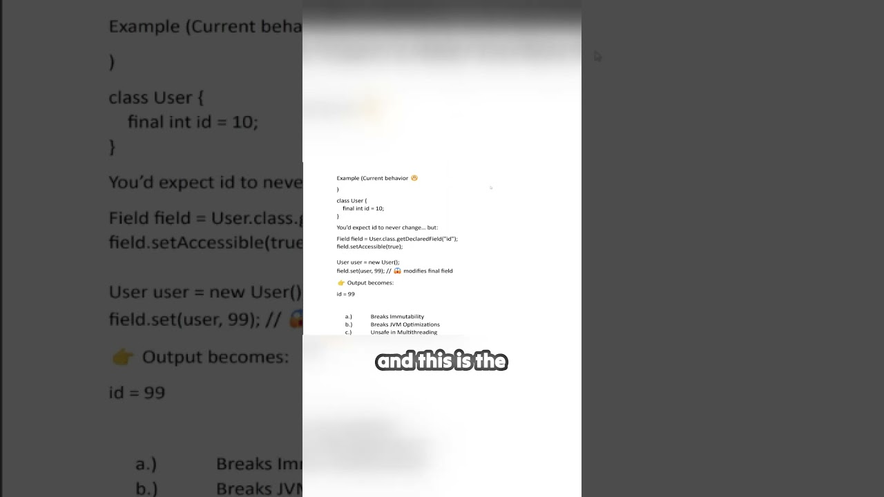 Java 26: You CAN’T Modify final Anymore 😳 Explained in 40 Sec!
