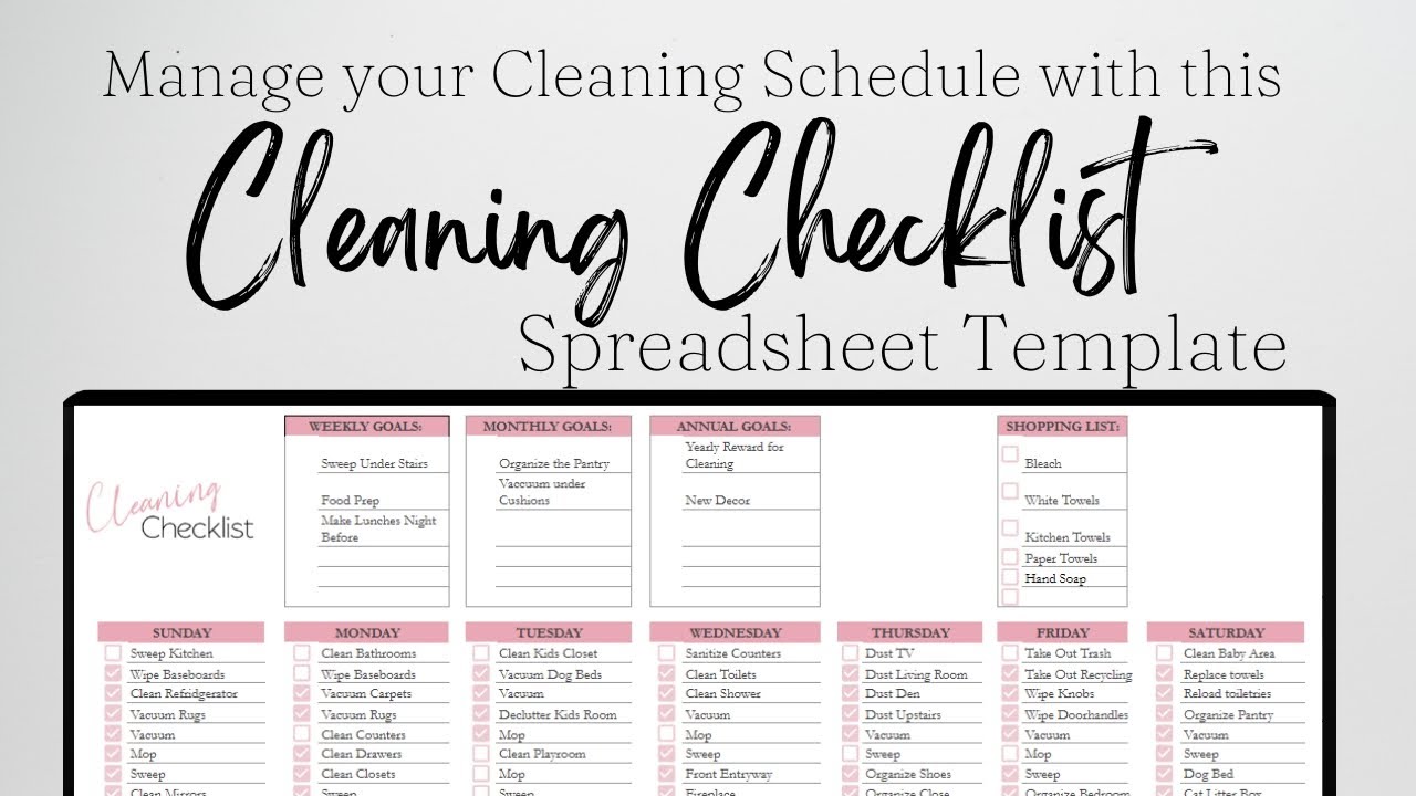 Cleaning Checklist Template Excel Spreadsheet, Cleaning Checklist Template Google Sheets, Editable