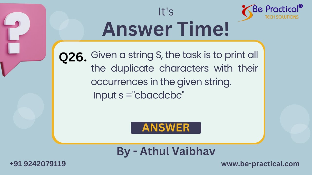 JAVA Programming Tutorial | Find Duplicate Characters in a String |Be Practical Training institute