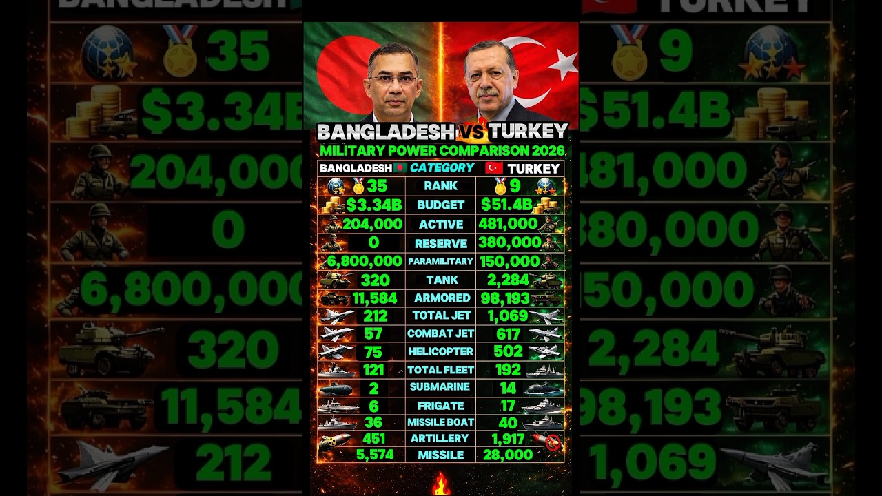 Bangladesh vs Turkey Military Power Comparison 2026 #bangladeshvsturkey