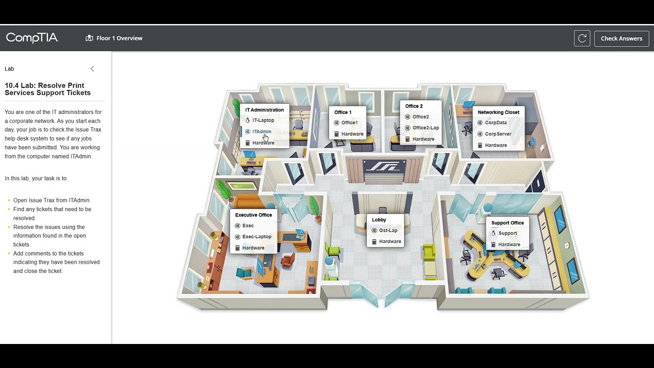 CompTIA A+ 10.4 Lab: Resolve Print Services Support Tickets (Silent Walk through)