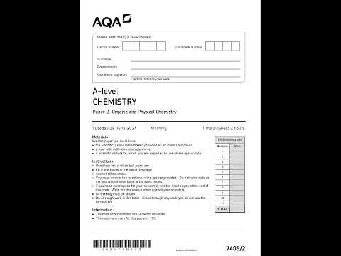 AQA A Level Chemistry Paper 2 7405 2 Organic And Physical Chemistry