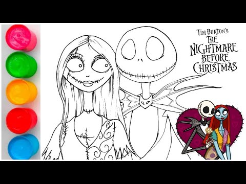 Coloring Jack Skellington & Sally The Nightmare Before Christmas coloring page/ art markers.