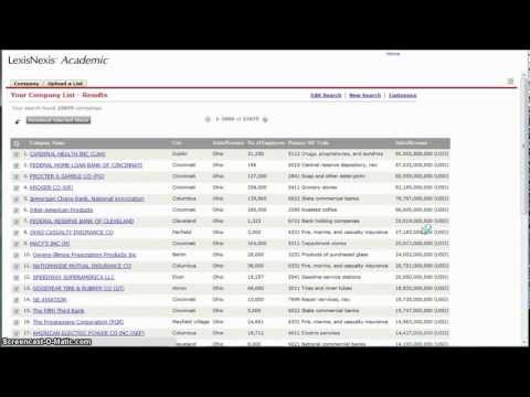 How to find the largest companies in Ohio by sales in LexisNexis
