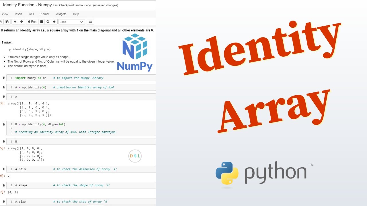 Python Numpy Tutorial - 9 ... Identity Array Function  || np.identity( )