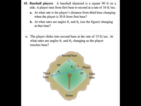 43. Baseball players A baseball diamond is a square 90 ft on a side.A player runs from first base