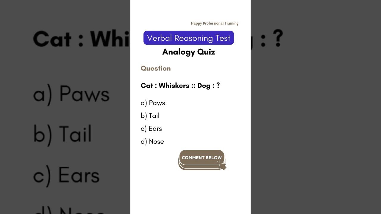 Analogy Quiz 2 - Verbal Reasoning #reasoning