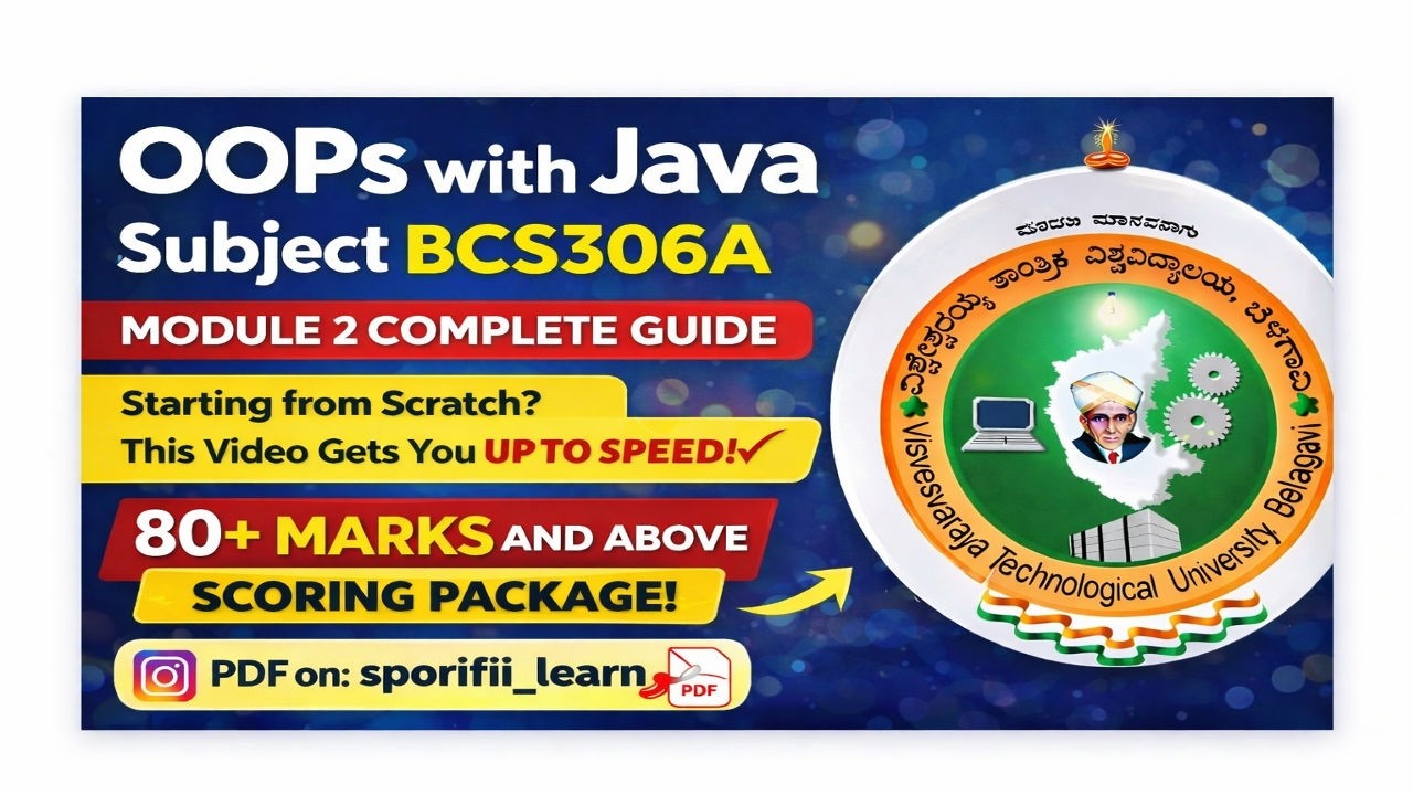OOPS with Java – Module 2 | BCS306A💯Score 80+ Marks with This | VTU PDF on Instagram:@sporifii_learn