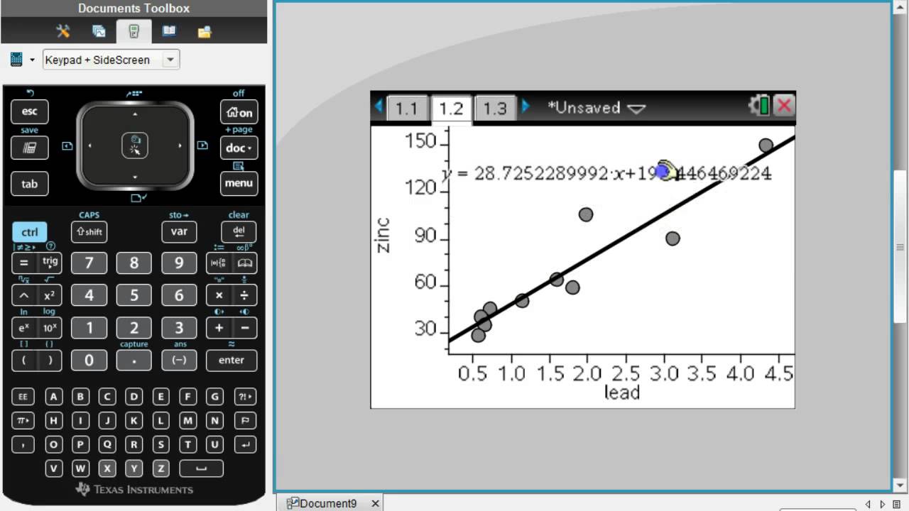 Using TI-nspire to find correlation coefficient