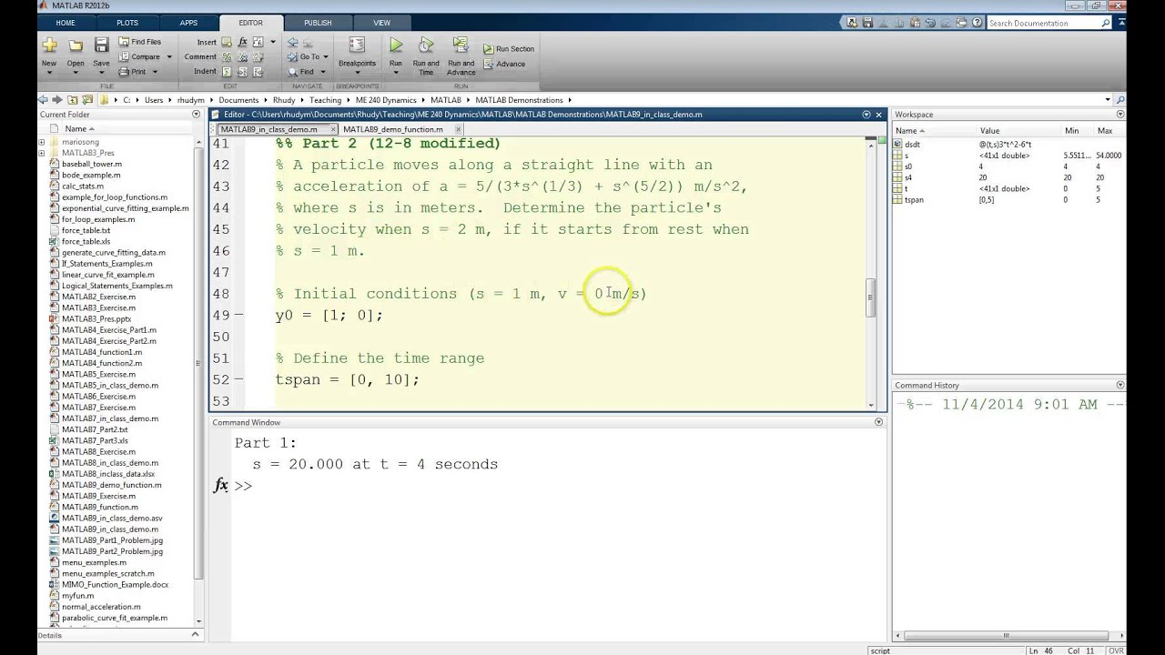 MATLAB Tutorial Lesson #09b:   Numerically Solving Second Order ODEs