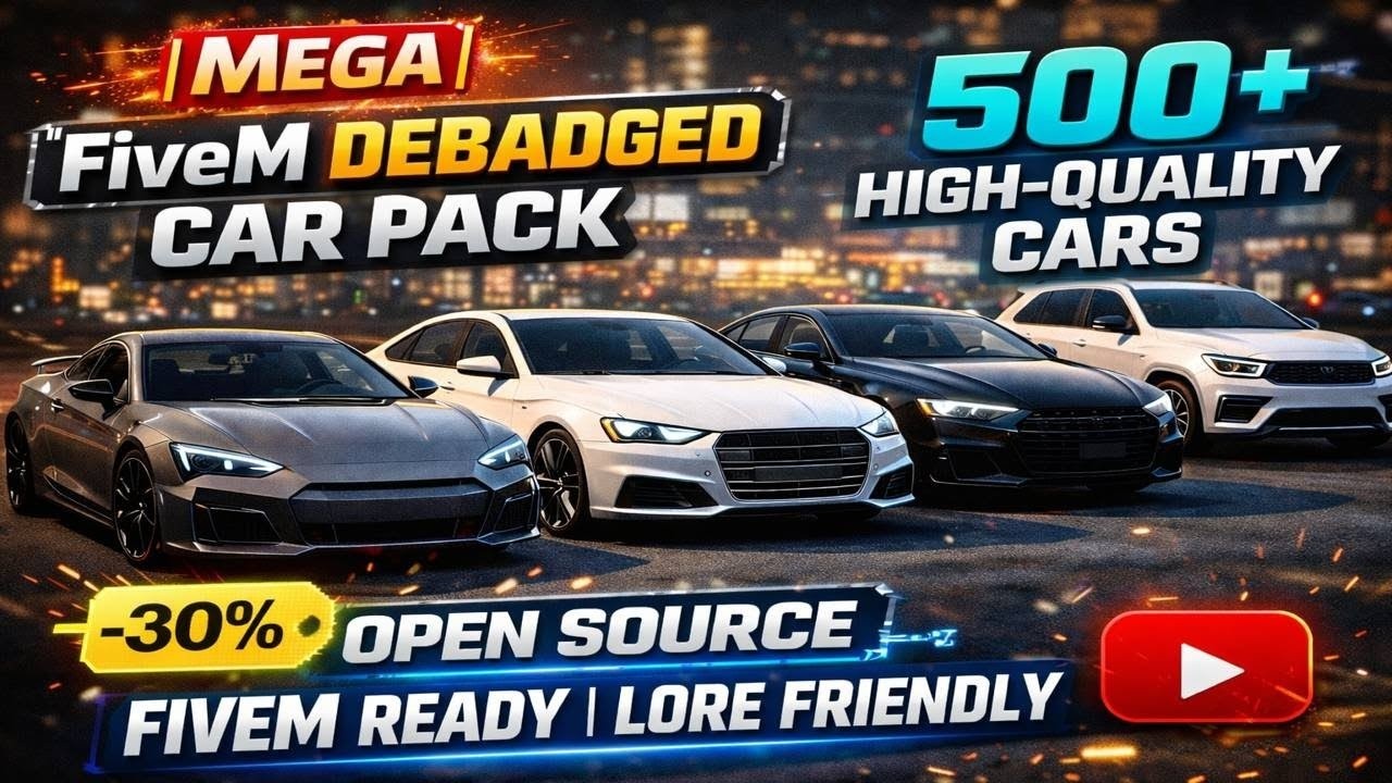 [MEGA] FiveM Debadged Car Pack | 500+ High-Quality Cars | Open Source | FiveM Ready | Lore Friendly