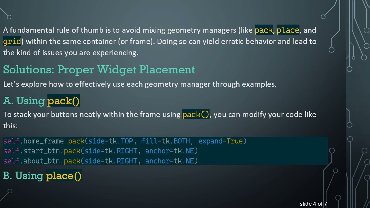 How to Properly Use place, pack, and grid in Python Tkinter