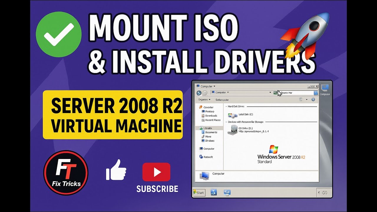 ✅💿 “Mount ISO & Install Drivers🚀 – Server 2008 R2 Virtual Machine🚀🚀🚀”