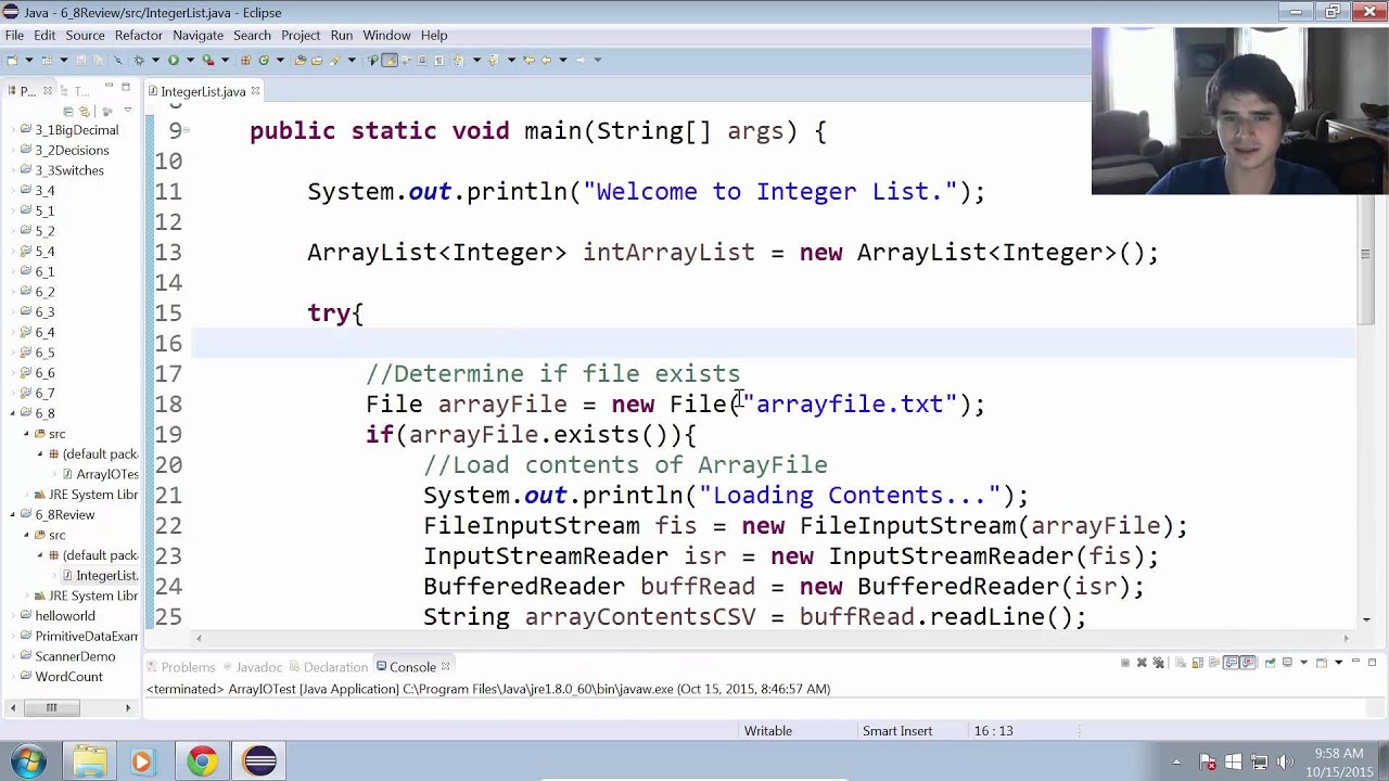 Saved Integer ArrayList Program (6.8)