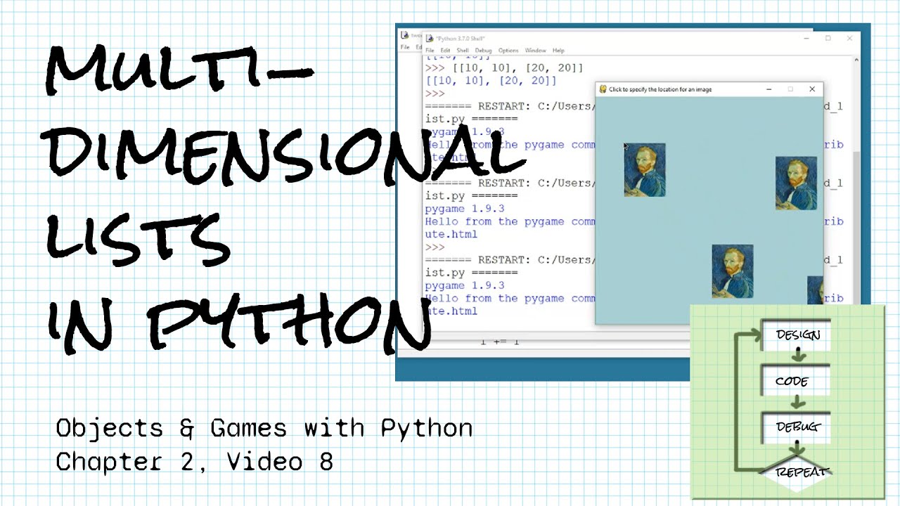 Multi-dimensional lists in Python; Objects & Games with Python Chapter 2 Video 8