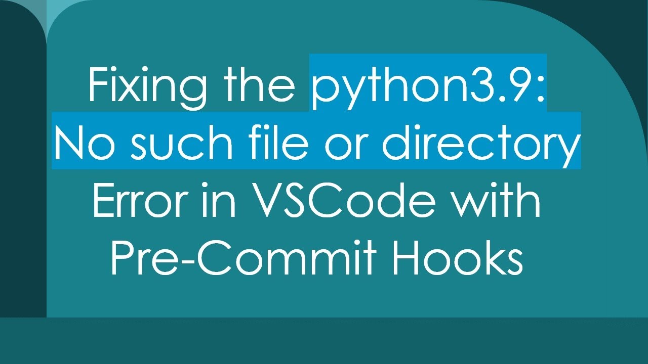 Fixing the python3.9: No such file or directory Error in VSCode with Pre-Commit Hooks