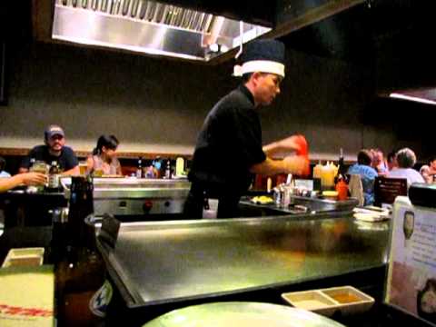 Sara reacts to fire on grill at Kumo