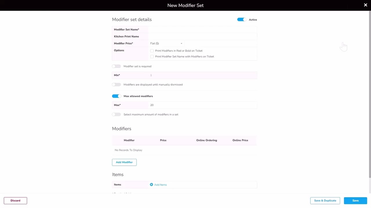 Shift4 Dine Customer Hub: Menu Modifiers & Modifier Sets