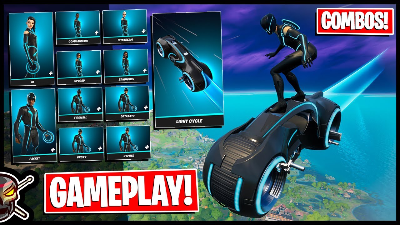 TRON Skins in FORTNITE! LIGHT CYCLE Glider | Gameplay and Combos!