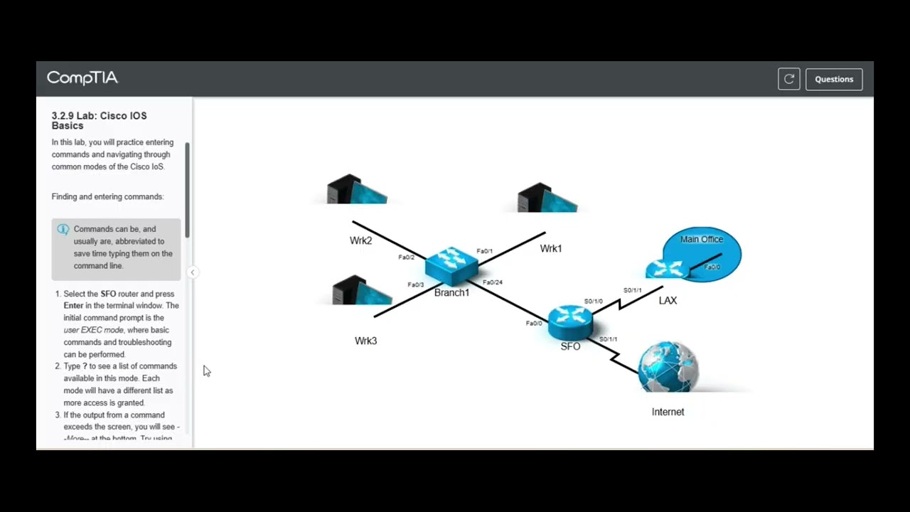 Testout | Network + | 3.2.9 Lab: Cisco IOS Basics