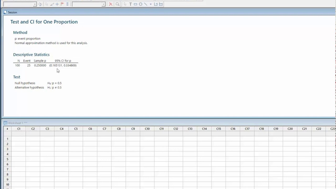 Minitab 18: Calculating a Confidence Interval for a Proportion