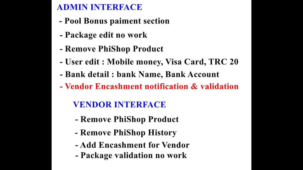 Admin Interface & Vendor Interface