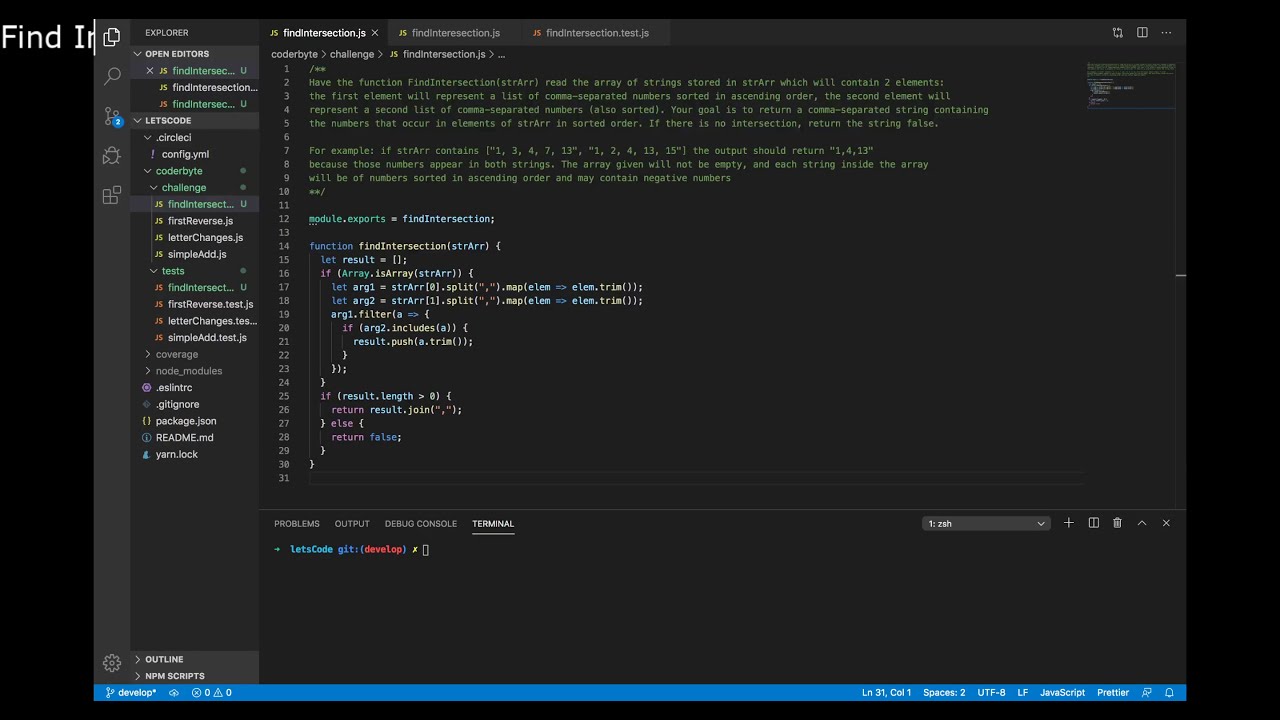 Find Intersection - Coding Challenge