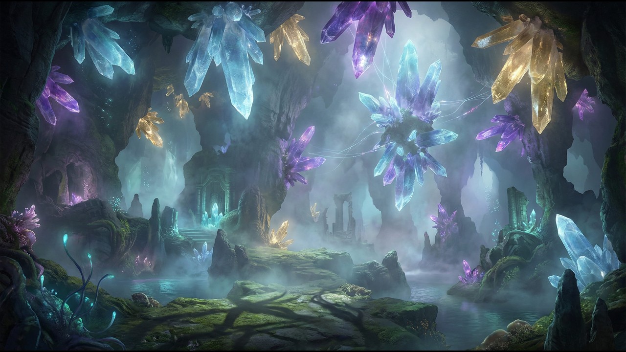 Mystical Crystal Cave 4K ✨ Fantasy Glowing Crystals Ambient Screensaver (Ultra HD 2160p)