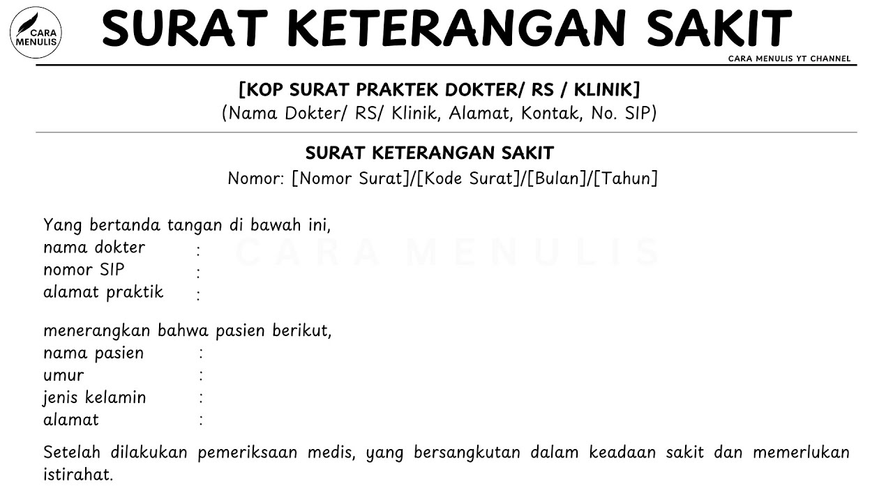 CONTOH SURAT KETERANGAN SAKIT DARI DOKTER