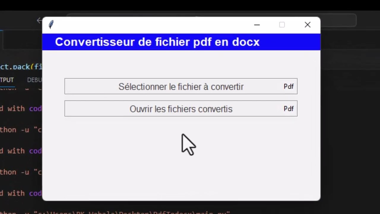 Convertir le fichier .PDF en .docx application complète#python #pythoncode #codeur