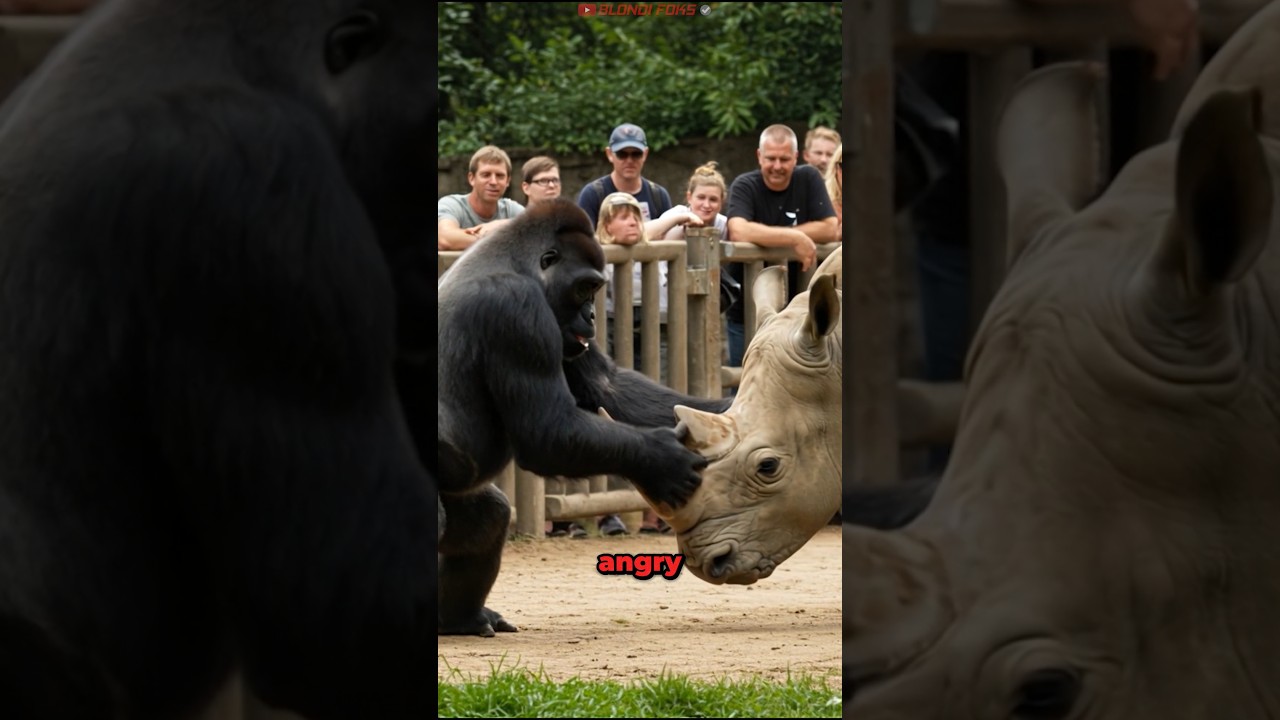 Curious Gorilla Enter Rhino's Cage and Shows Everyone How Strongest He Is!