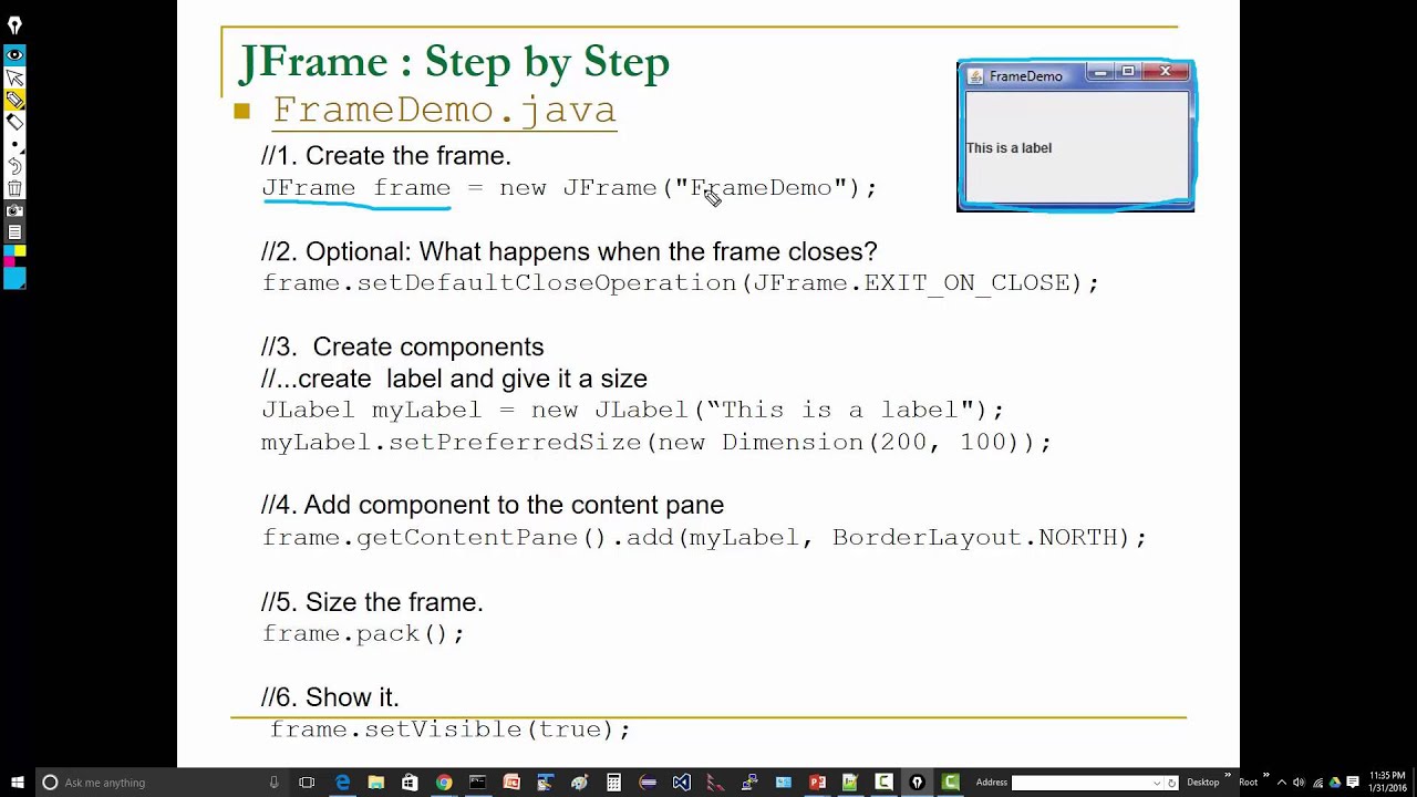 Java Swing Containers and Components Video 2