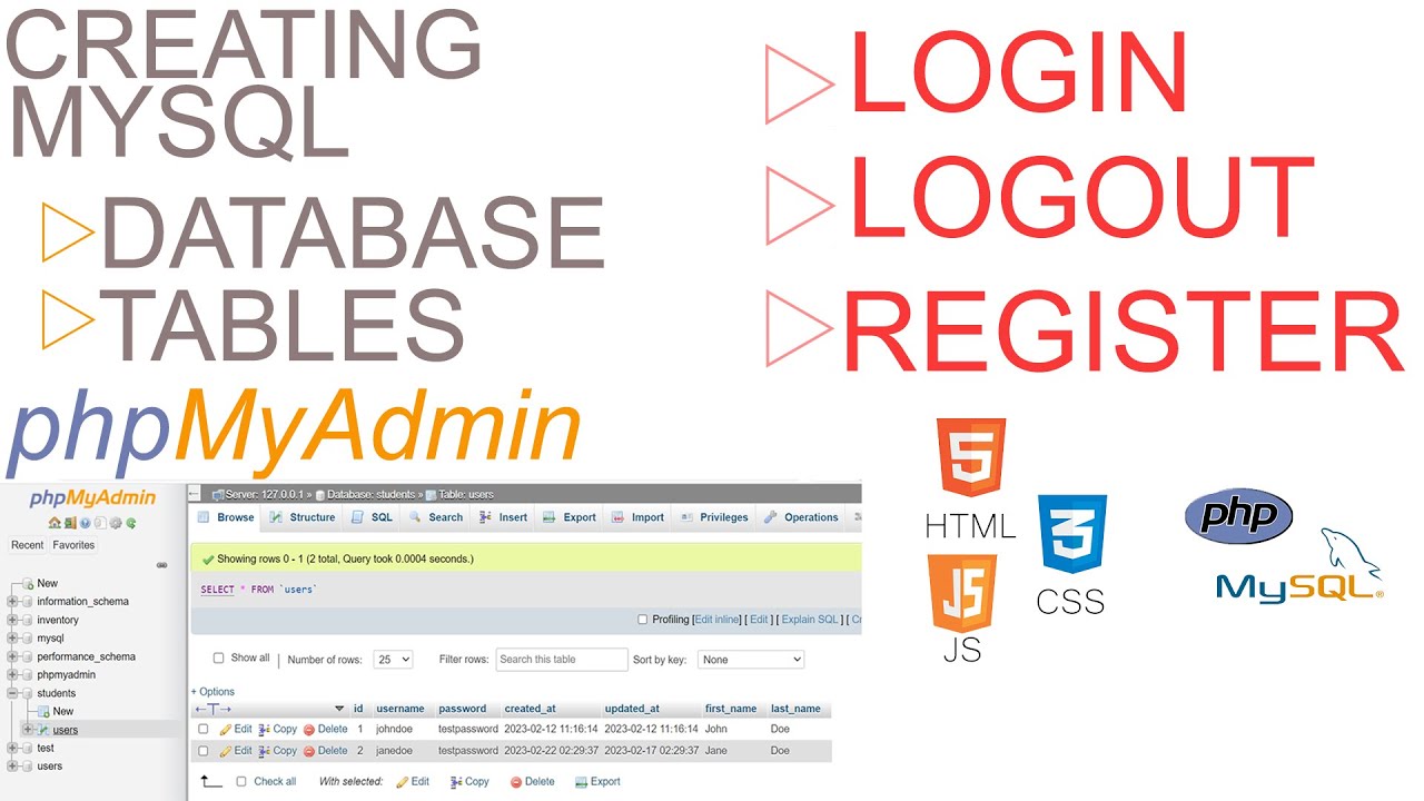 PHP PROJECT: 2/6 Creating a MySQL Database and Table with phpMyAdmin - Step-by-Step Tutorials