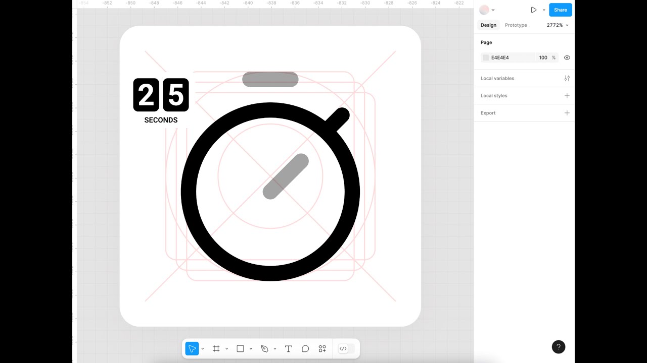 25 seconds to draw a Stopwatch icon (twotone) in Figma