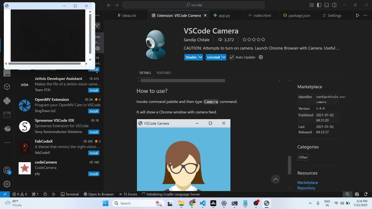 How to Integrate LIVE Webcam Video Camera Feed in VSCode IDE Using Extension