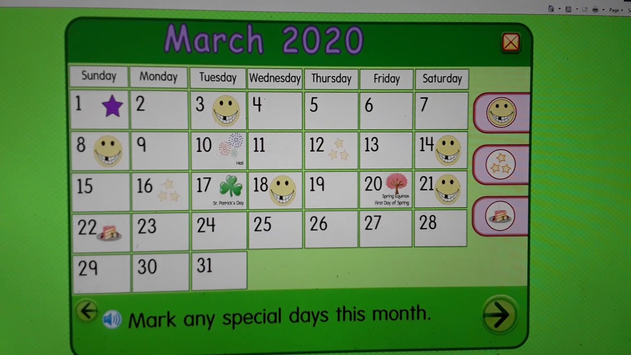 Starfall Make A Calendar March 2020