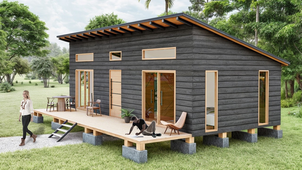 Cabin House Plans 16 x 32, Tiny House Design, Small Cottage Plans, Small House, Adu House Plans