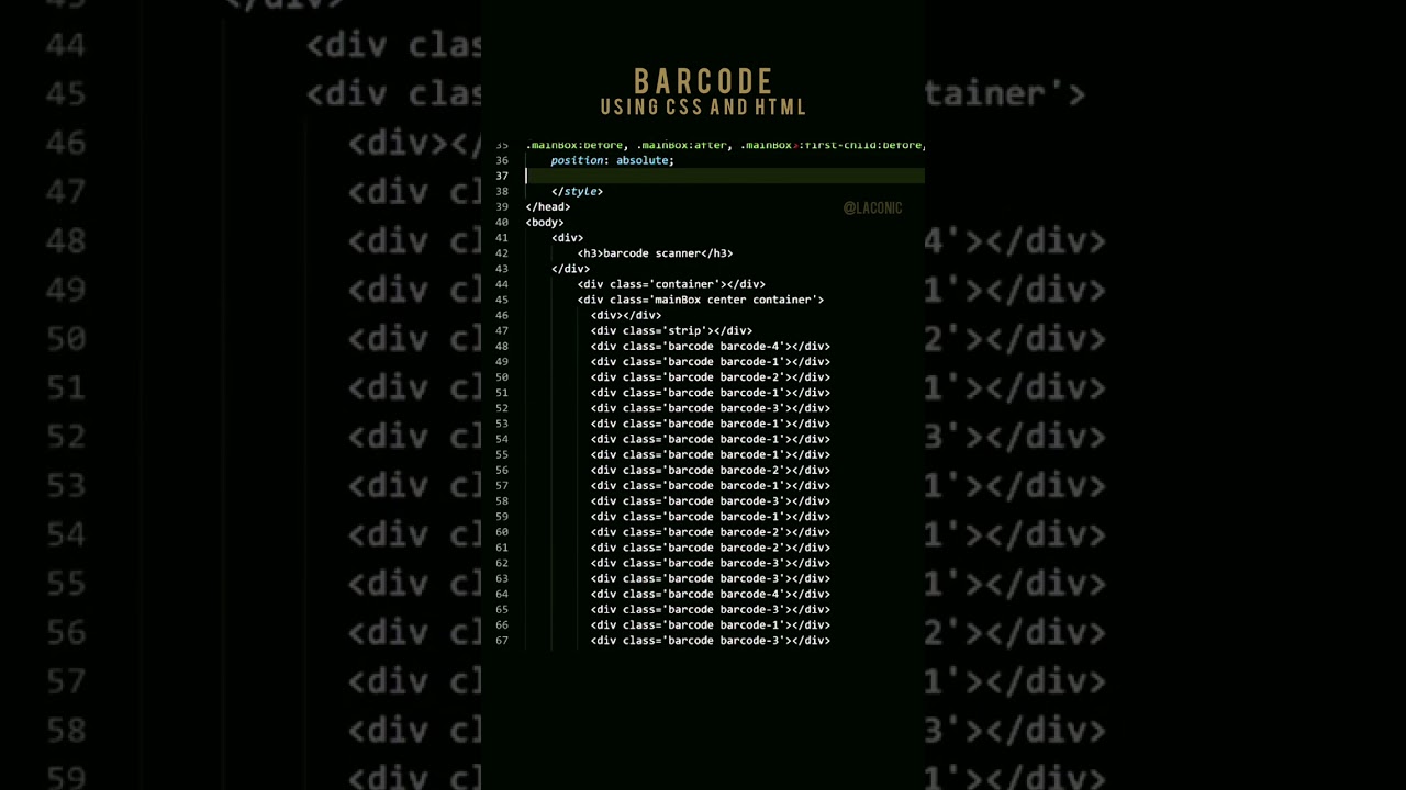 BARCODE SCANNER using CSS and HTML | Coding | CSS tutorial |vsCode | #laconic #programming #shorts
