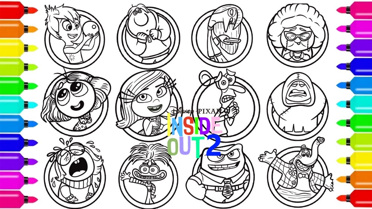 Inside Out 2 Coloring Pages | Sadness Anger Nostalgia Anxiety Envy Embarrassment Joy Anger Ennui