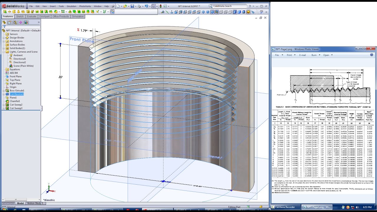 Internal NPT Thread in SolidWorks - TUTORIAL