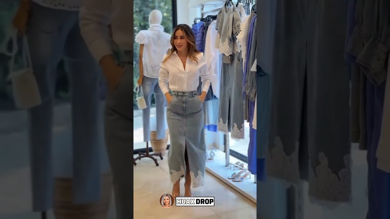 Elegant White Shirt & Denim Skirt Style 🤍💙 | Chic Outfit For Women Over 40 #huaxdrop #fashion #style