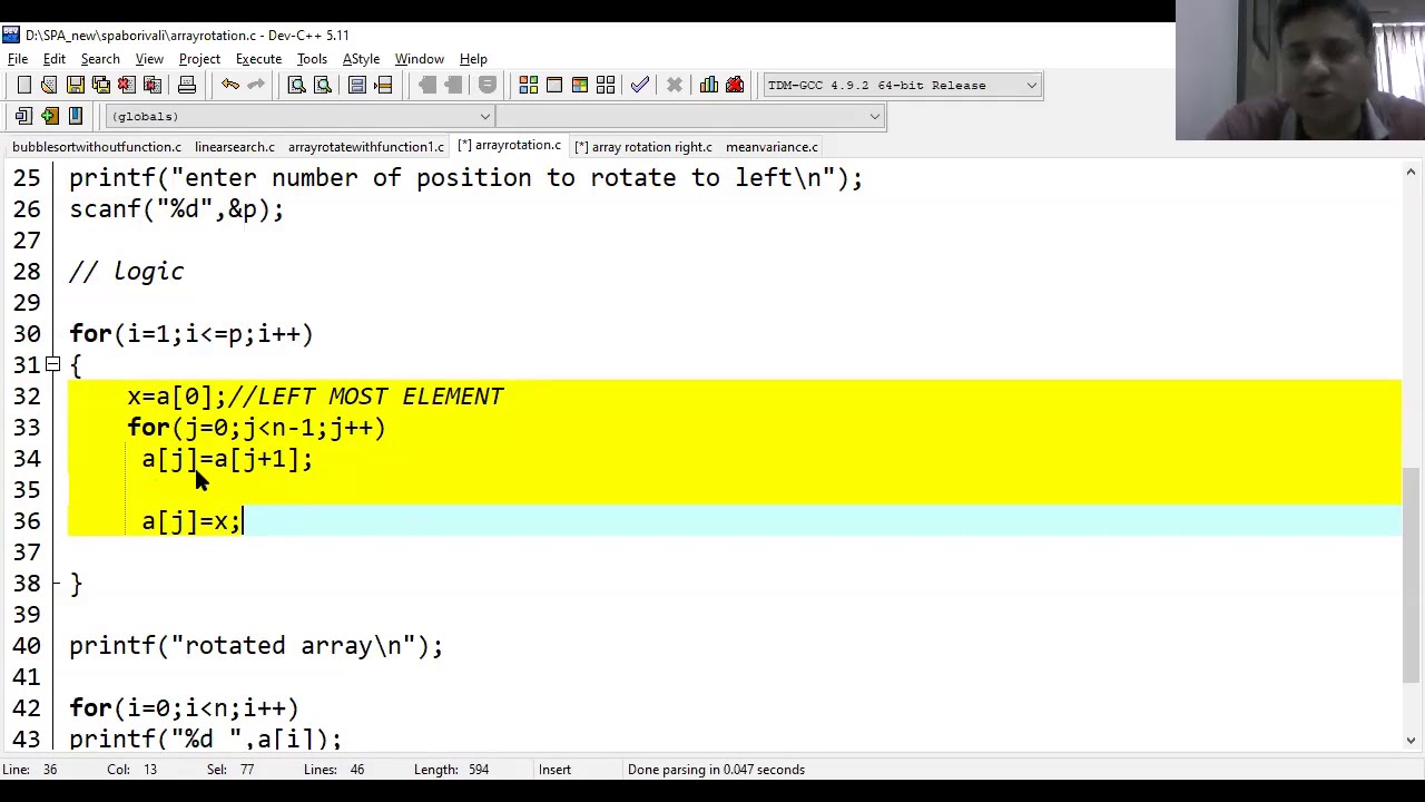 I D ARRAY C PROGRAM TO LEFT ROTATE AN ARRAY