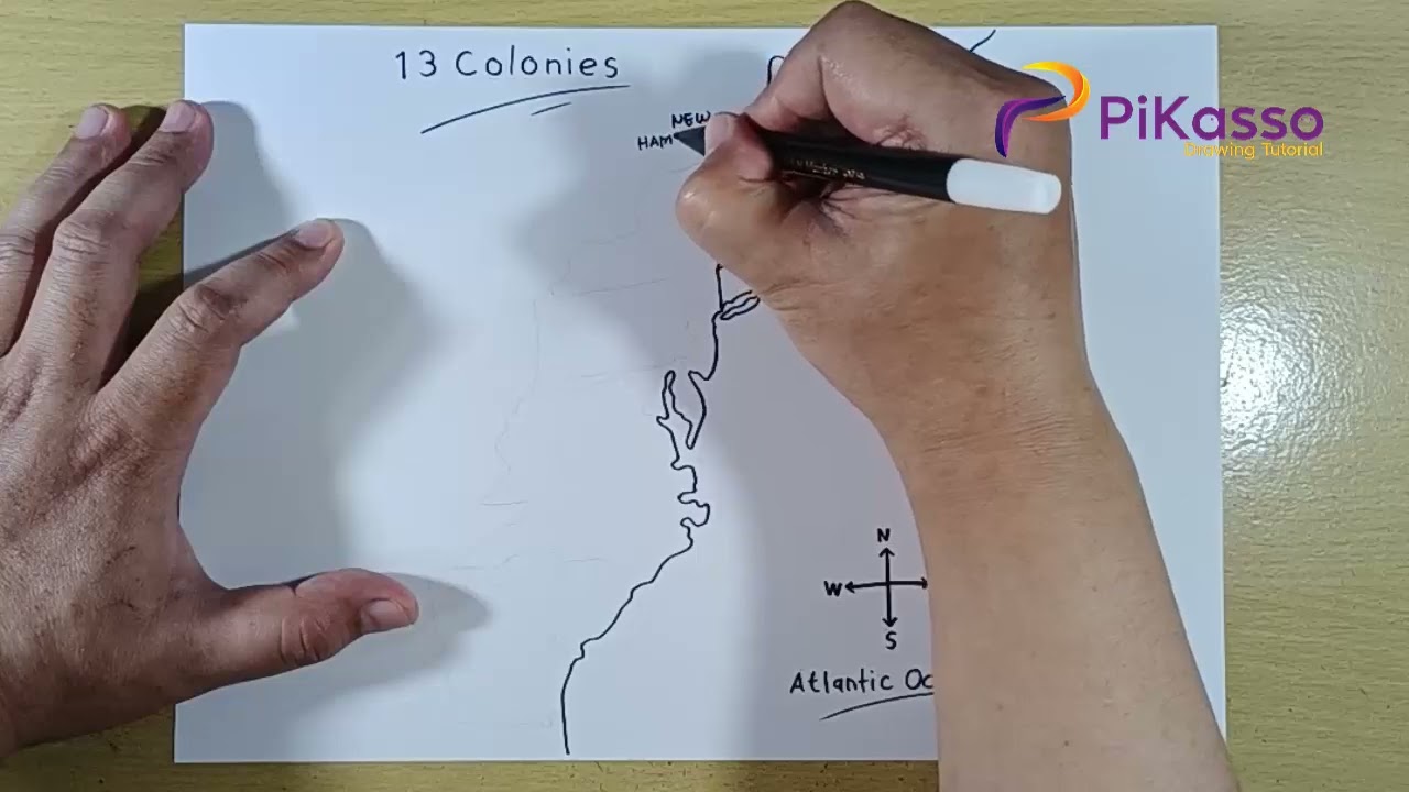 How to Draw The 13 Colonies Map Simple