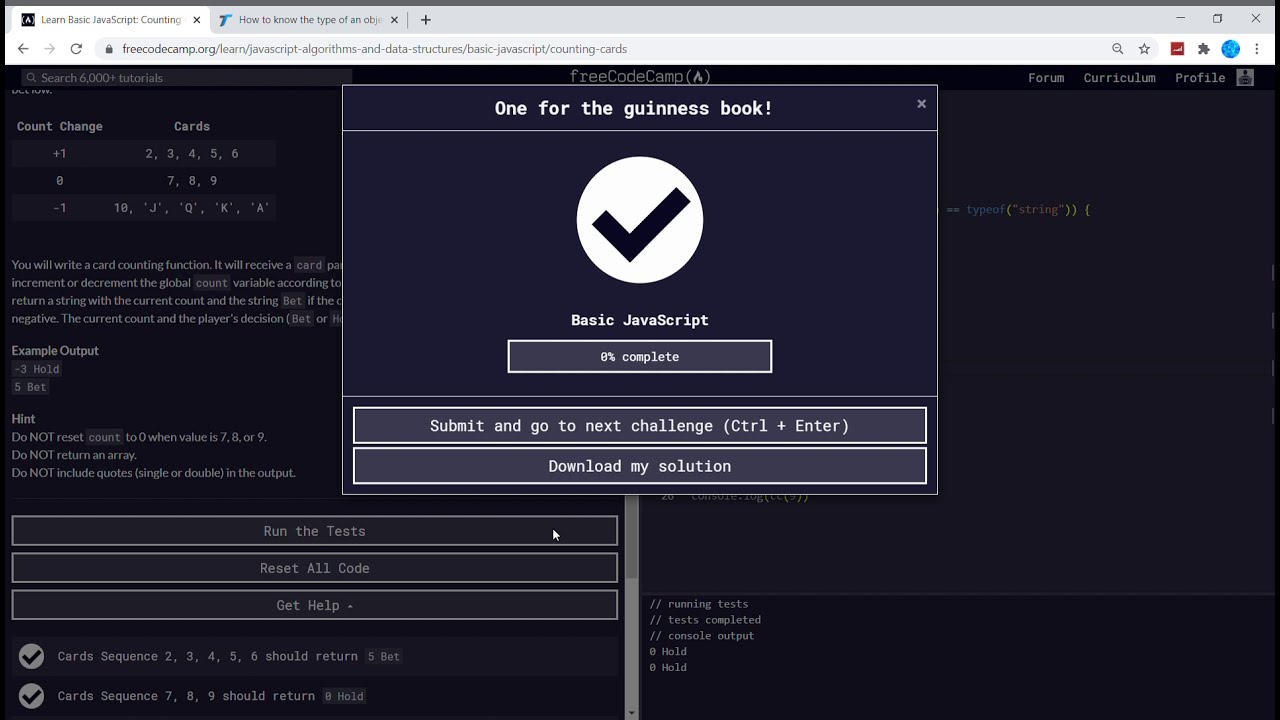 Basic Javascript (80/111) | Counting Cards | freeCodeCamp