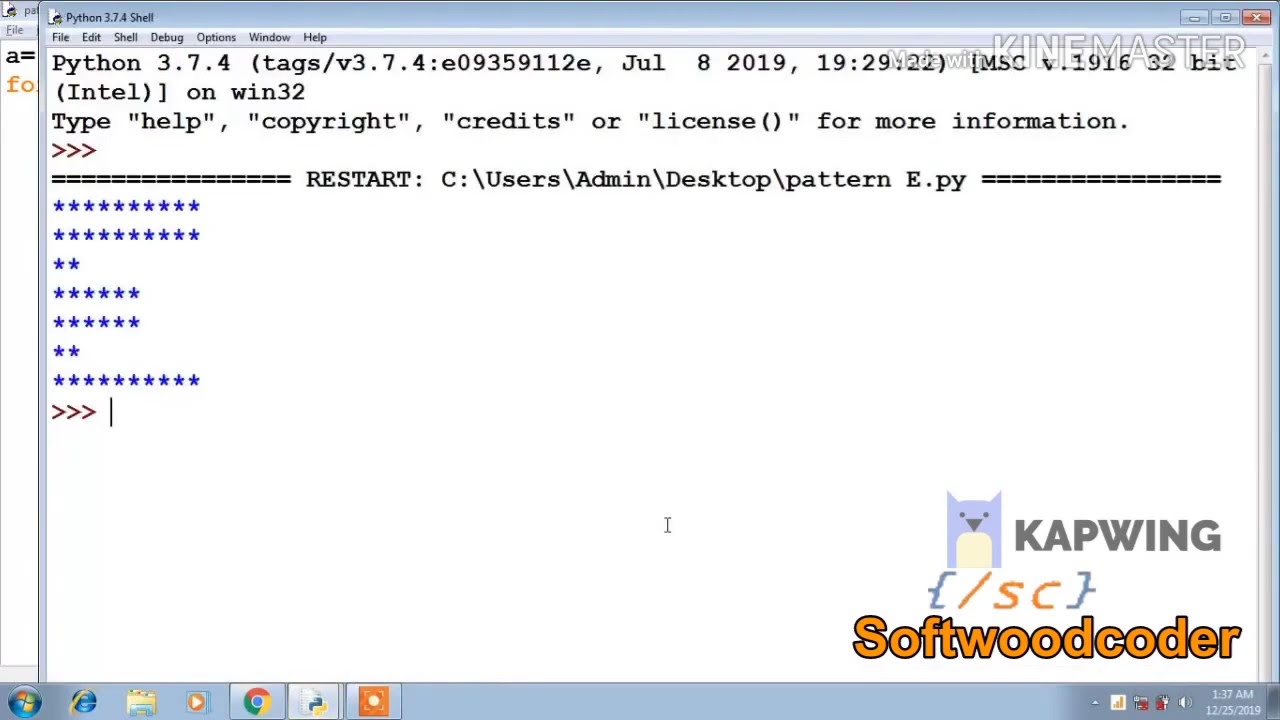 Python Pattern Program - Print Alphabet E with Star || Softwoodcoder